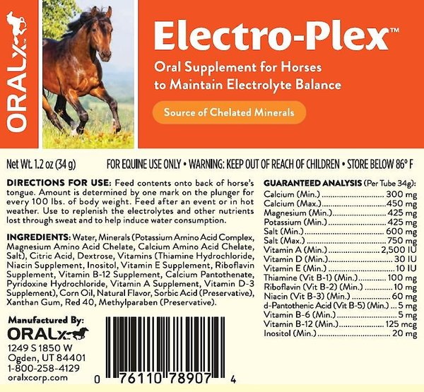 ORALX Electro-Plex Electolyte Recovery Paste Horse Supplement, 1.2-oz syringe - Chewy.com