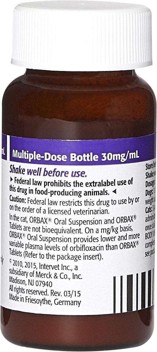 ORBAX (orbifloxacin) Oral Suspension for Dogs & Cats, 30 mg/mL, 20-mL ...