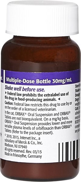 ORBAX (orbifloxacin) Oral Suspension for Dogs & Cats, 30 mg/mL, 20-mL ...