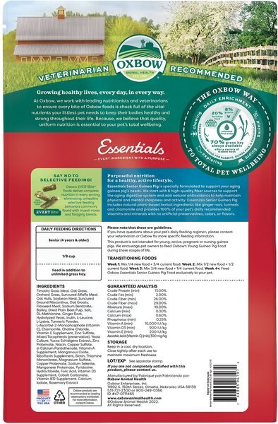 OXBOW Animal Healthy Essentials Natural Pellets Senior Guinea Pig Food ...