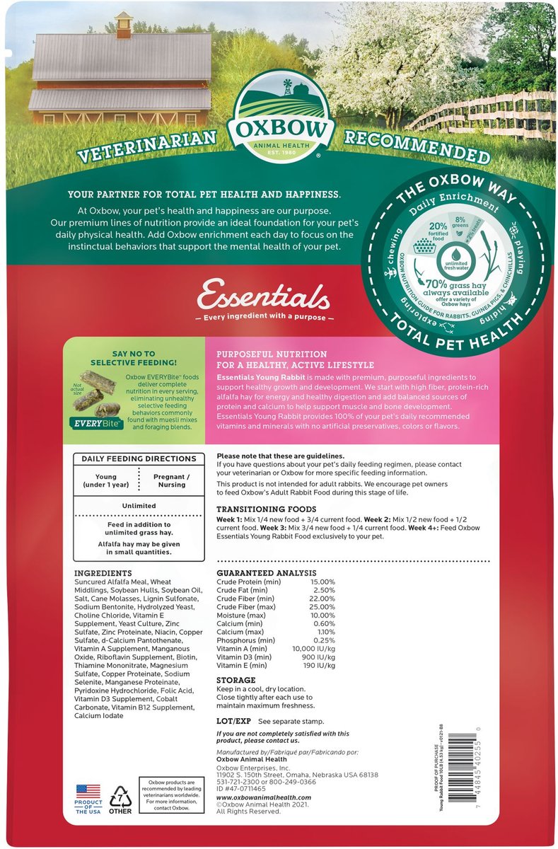 OXBOW Essentials Bunny Basics Young Rabbit Food, 10-lb bag - Chewy.com