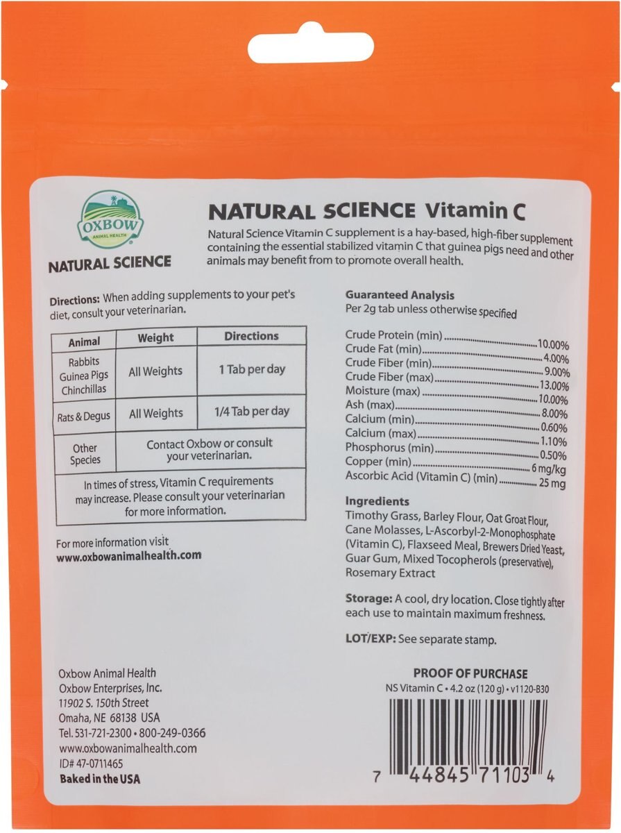 OXBOW Natural Science Vitamin C Small Animal Supplement, 60 count ...