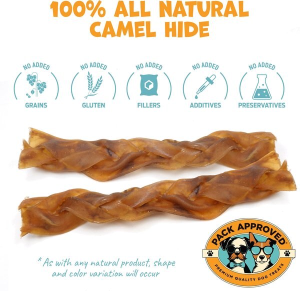 PACK APPROVED Camel Braids 6-inch Natural Dog Chew Treats, 10 count ...