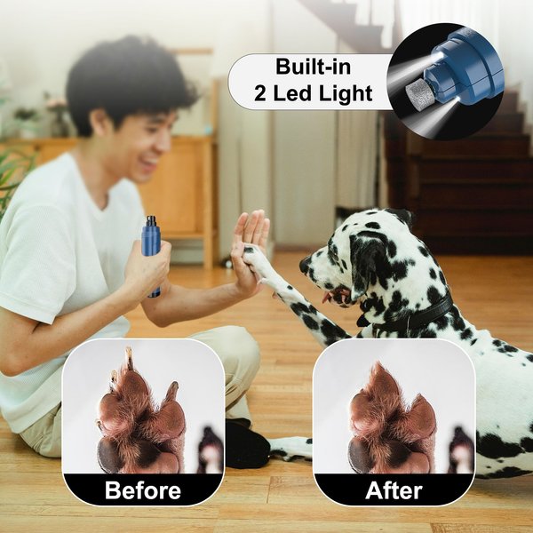 PATPET 2 LED Quiet Medium & Large Dog & Cat Nail Grinder, Blue - Chewy.com
