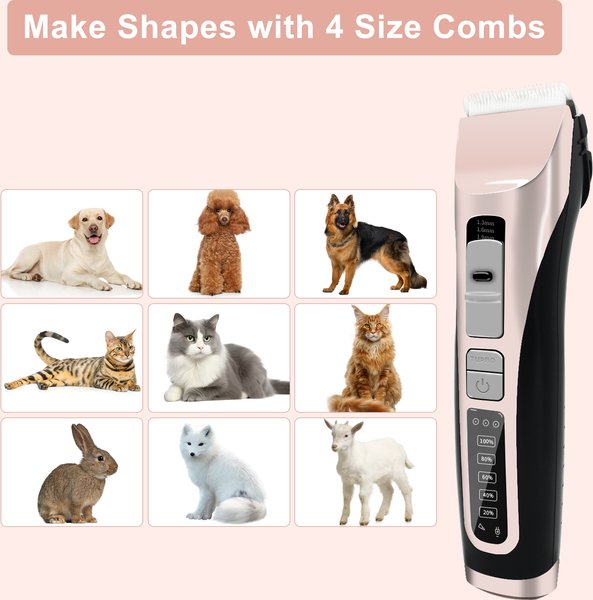 PATPET 3-Speed Cordless Dog & Cat Hair Grooming Clipper Kit, Rose Gold ...