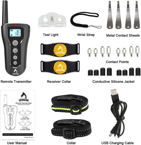 PATPET P320 1000ft Remote Dog Training Shock eCollar, Small, Black, 2 ...