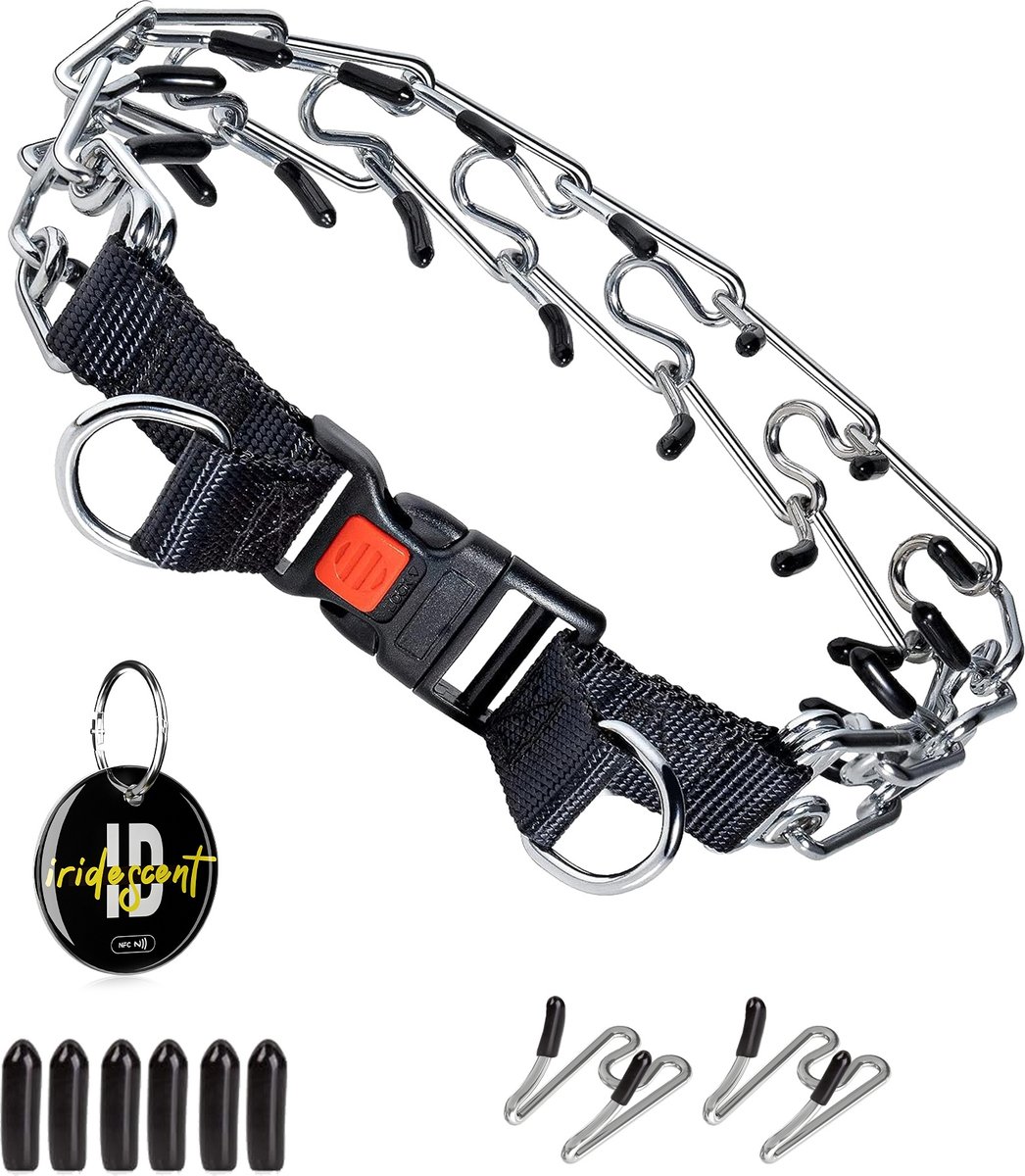 PATPET Quick Release Buckle Prong Training Pinch Dog Collar, Black, 22 ...