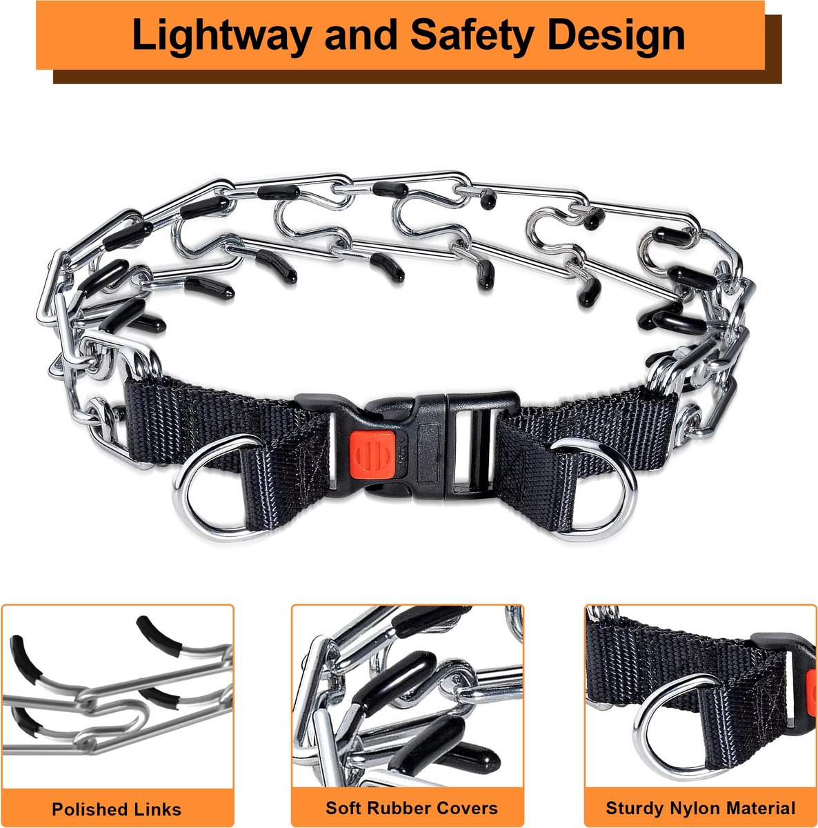 PATPET Quick Release Buckle Prong Training Pinch Dog Collar, Black, 25 ...