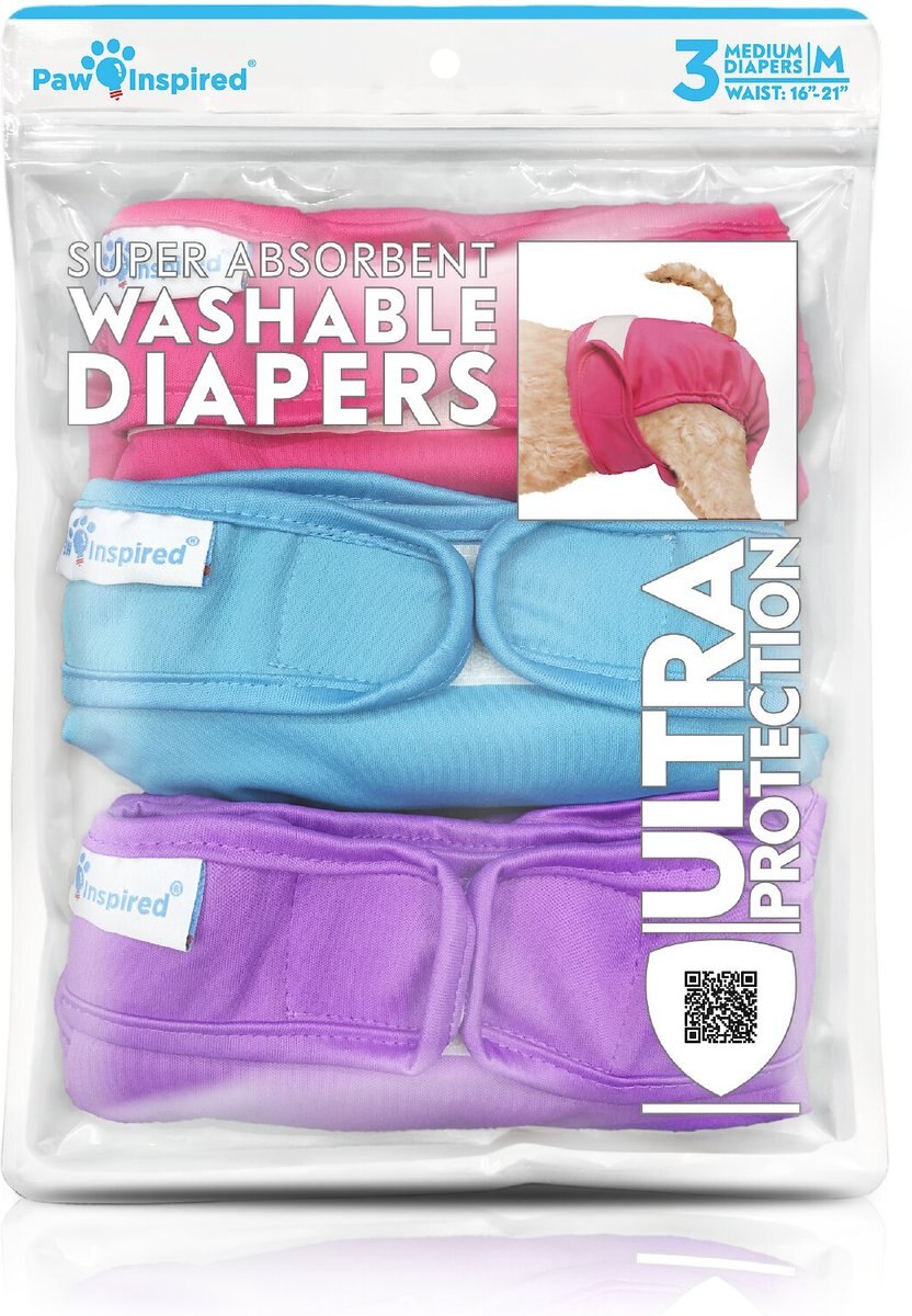 PAW INSPIRED Washable Female Dog Diapers, Medium: 16 to 21-in waist, 3 ...