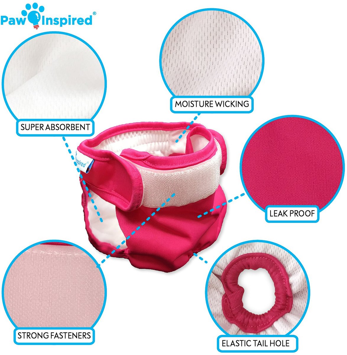 PAW INSPIRED Washable Female Dog Diapers, Medium: 16 to 21-in waist, 3 ...