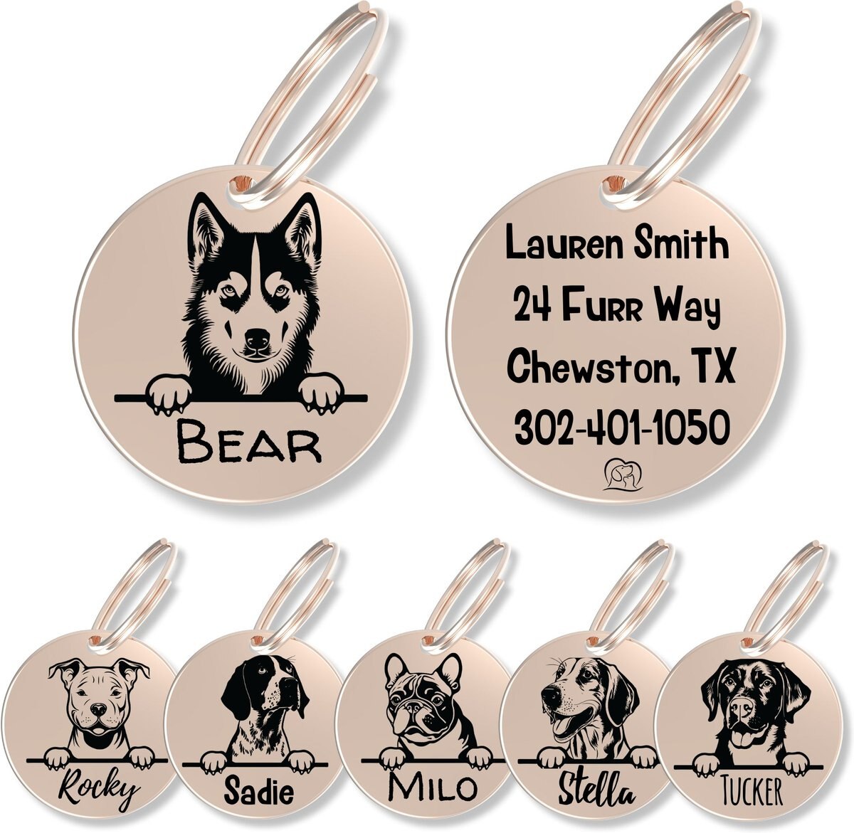 PAWFUREVER Dog Breed Stainless Steel Personalized Dog ID Tag, Husky ...