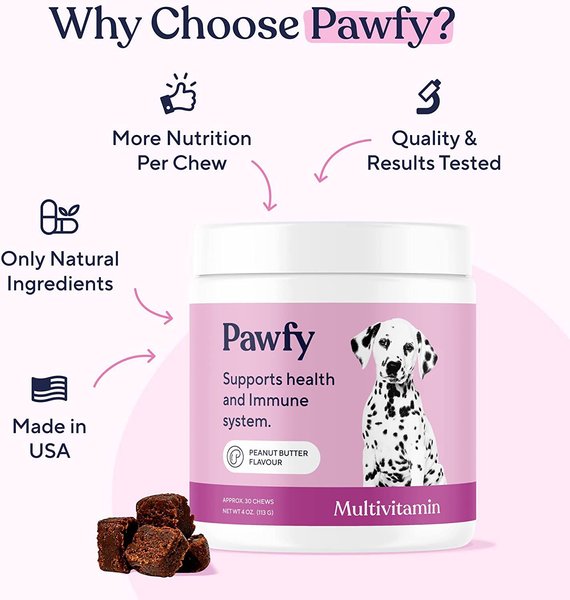 PAWFY Multivitamin Peanut Butter Flavor Supplement for Dogs, 30 count ...