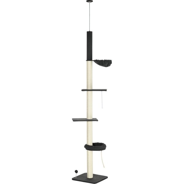 PAWHUT 89 to 104-in Adjustable Height Plush Floor-to-Ceiling Cat Tree ...