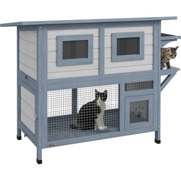 FRISCO Outdoor Wooden Cat House with Elevated Balcony Steps, Large ...