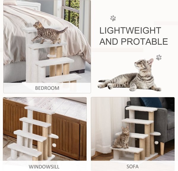 PAWHUT 25.3-in 4-Level Stair Ladder, with Hanging Play Ball & Steps for ...