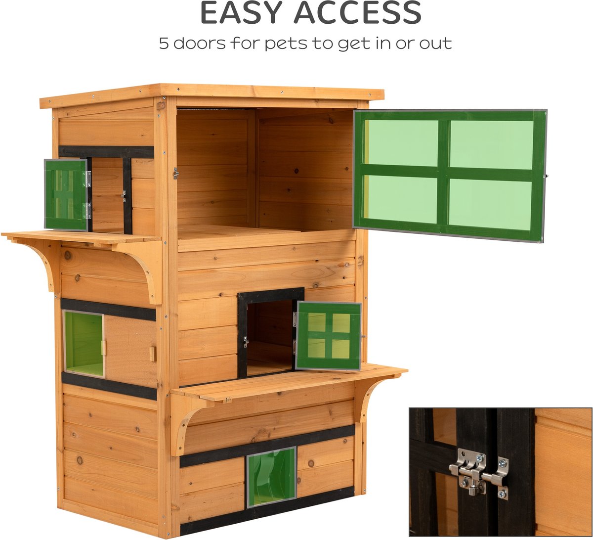 PAWHUT 3-Story Outdoor Feral Cat House with Raised Floor, Yellow ...