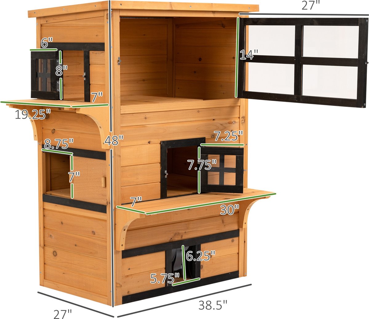 PAWHUT 3-Story Outdoor Feral Cat House with Raised Floor, Yellow ...