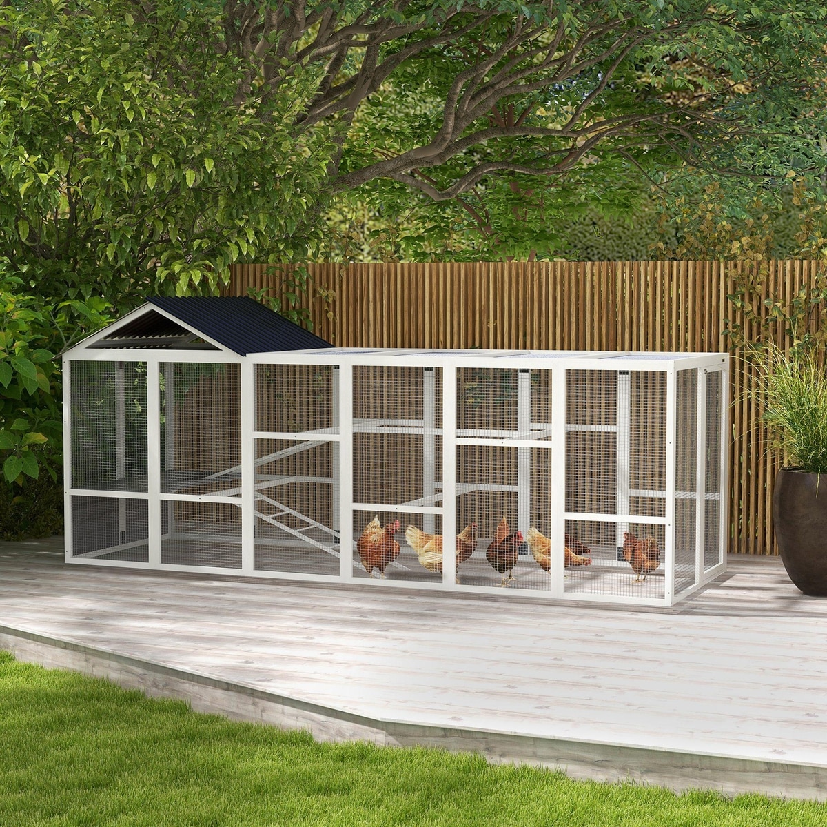 PAWHUT Add-On Run House Wooden with Storage & Preches for 6-10 Chickens ...