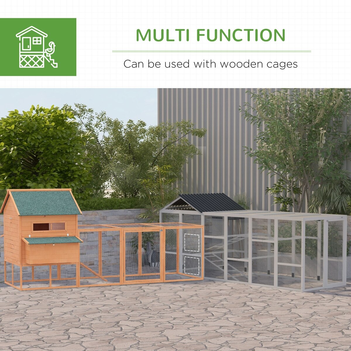 PAWHUT Add-On Run House Wooden with Storage & Preches for 6-10 Chickens ...