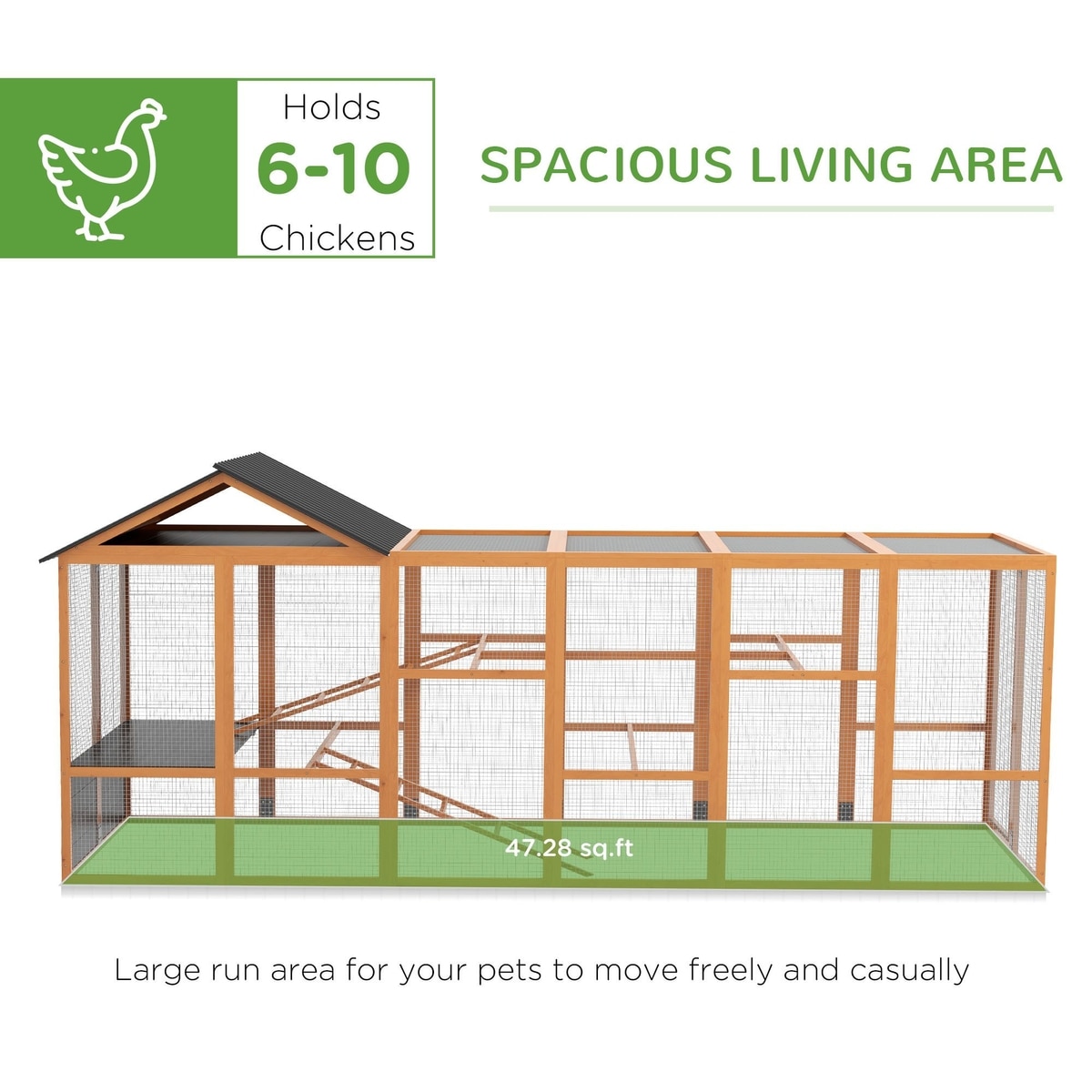 PAWHUT Add-On Run House Wooden with Storage & Preches for 6-10 Chickens ...