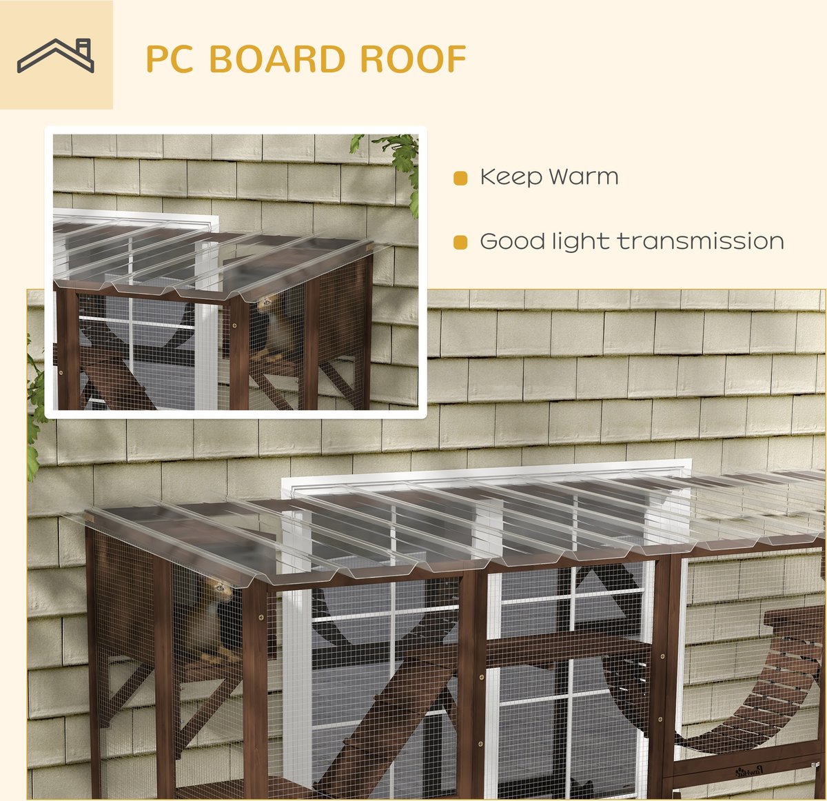 PAWHUT Catio Playground Cat Window Box Outdoor Cat House, Coffee Brown ...