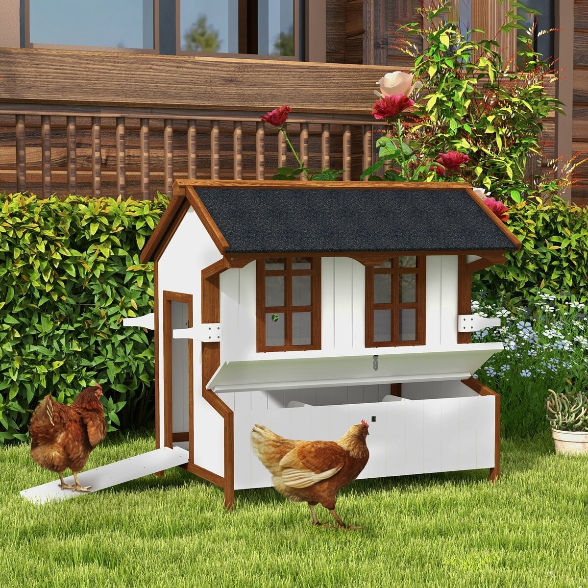 Temporarily Unavailable - PAWHUT 43-in Wooden Chicken Coop, Nesting Box ...