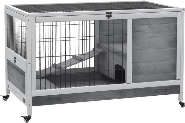 PAWHUT Elevated Wooden Indoor Rabbit Hutch, Grey - Chewy.com
