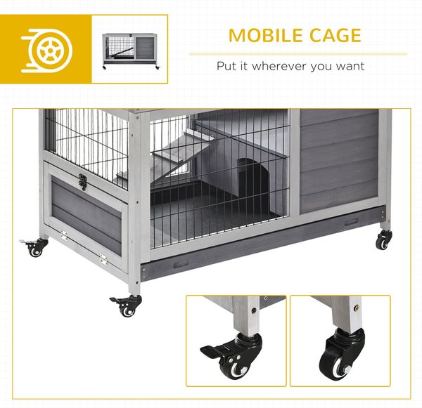 PAWHUT Elevated Wooden Indoor Rabbit Hutch, Grey - Chewy.com