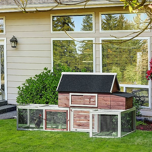 PAWHUT 136-in Elevated Wooden Chicken Coop, 2 Nesting Boxes, Outdoor ...