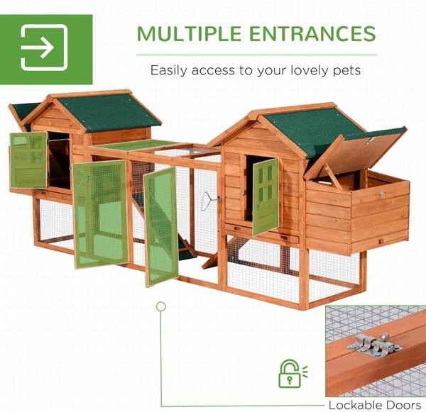 PAWHUT Hutch Poultry Cage Backyard Wooden Dual with Outdoor Ramps ...