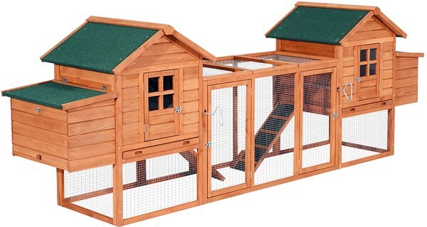 PAWHUT Hutch Poultry Cage Backyard Wooden Dual with Outdoor Ramps ...