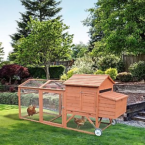 PAWHUT Outdoor Back Yard Portable Cage House Wooden with Wheels ...