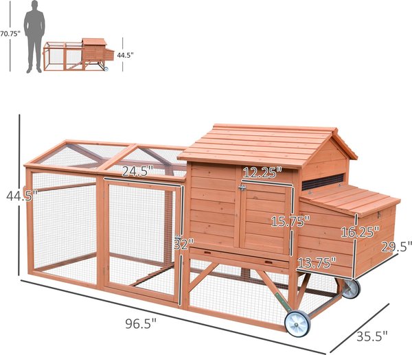 PAWHUT Outdoor Back Yard Portable Cage House Wooden with Wheels ...