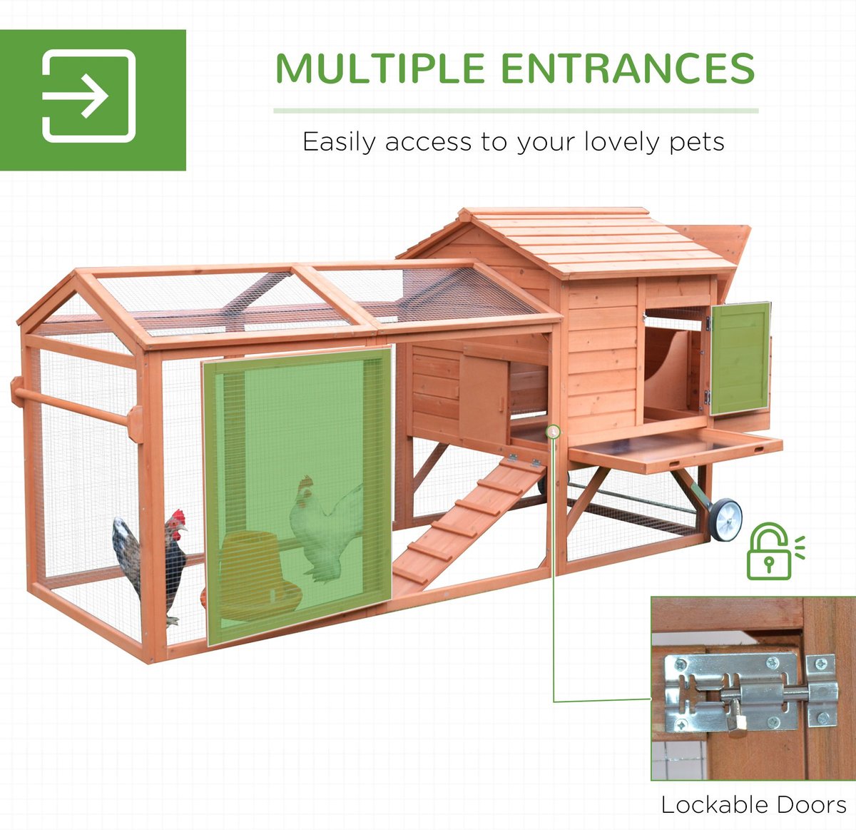 PAWHUT Outdoor Back Yard Portable Cage House Wooden with Wheels ...