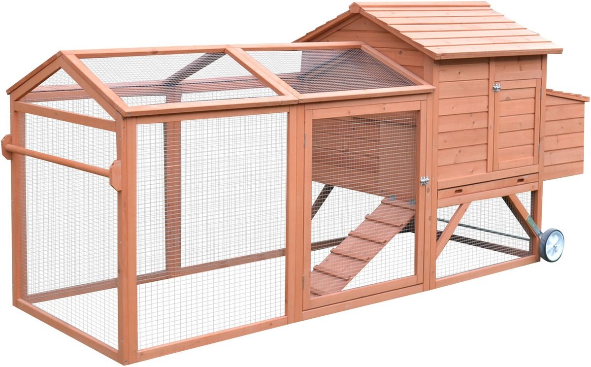 PAWHUT Outdoor Back Yard Portable Cage House Wooden with Wheels ...