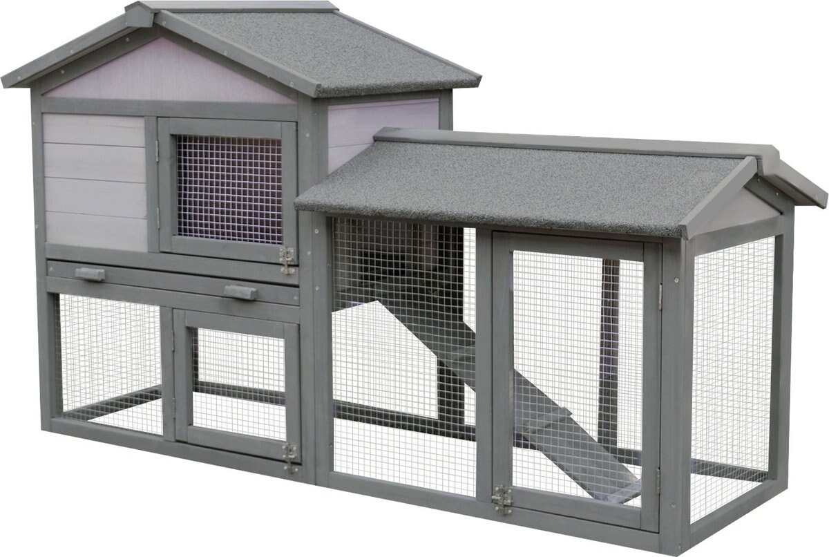 PAWHUT Outdoor Raised Painted Deluxe Wood Rabbit Hutch - Chewy.com