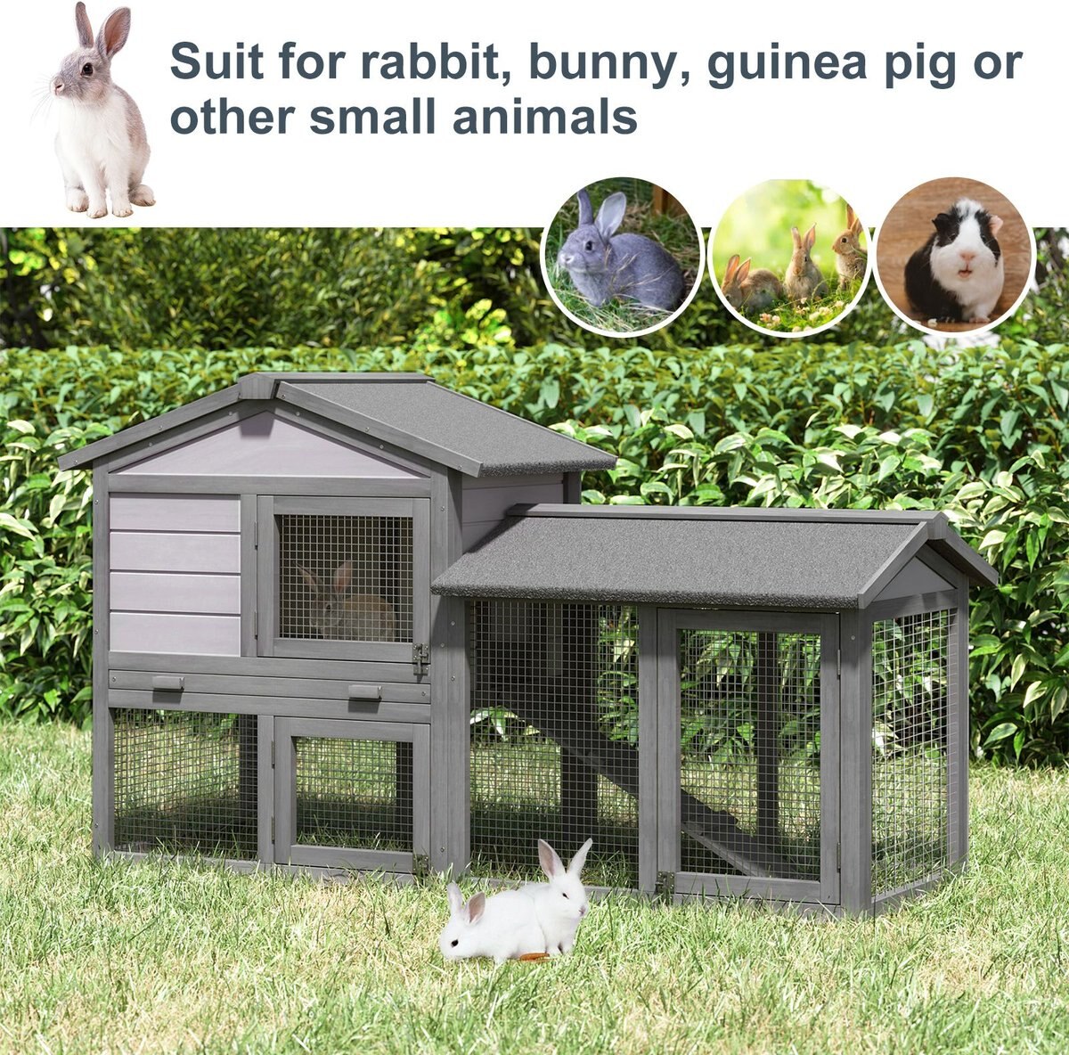 PAWHUT Outdoor Raised Painted Deluxe Wood Rabbit Hutch - Chewy.com