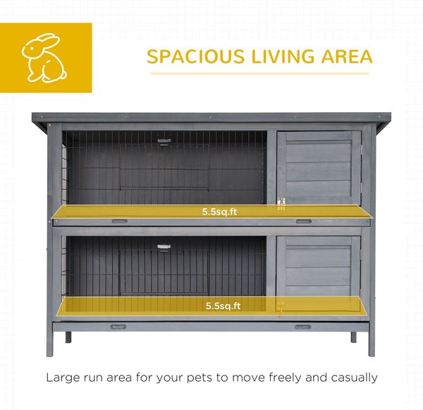 PAWHUT Raised Compact Dual Outdoor Wooden Rabbit Hutch - Chewy.com