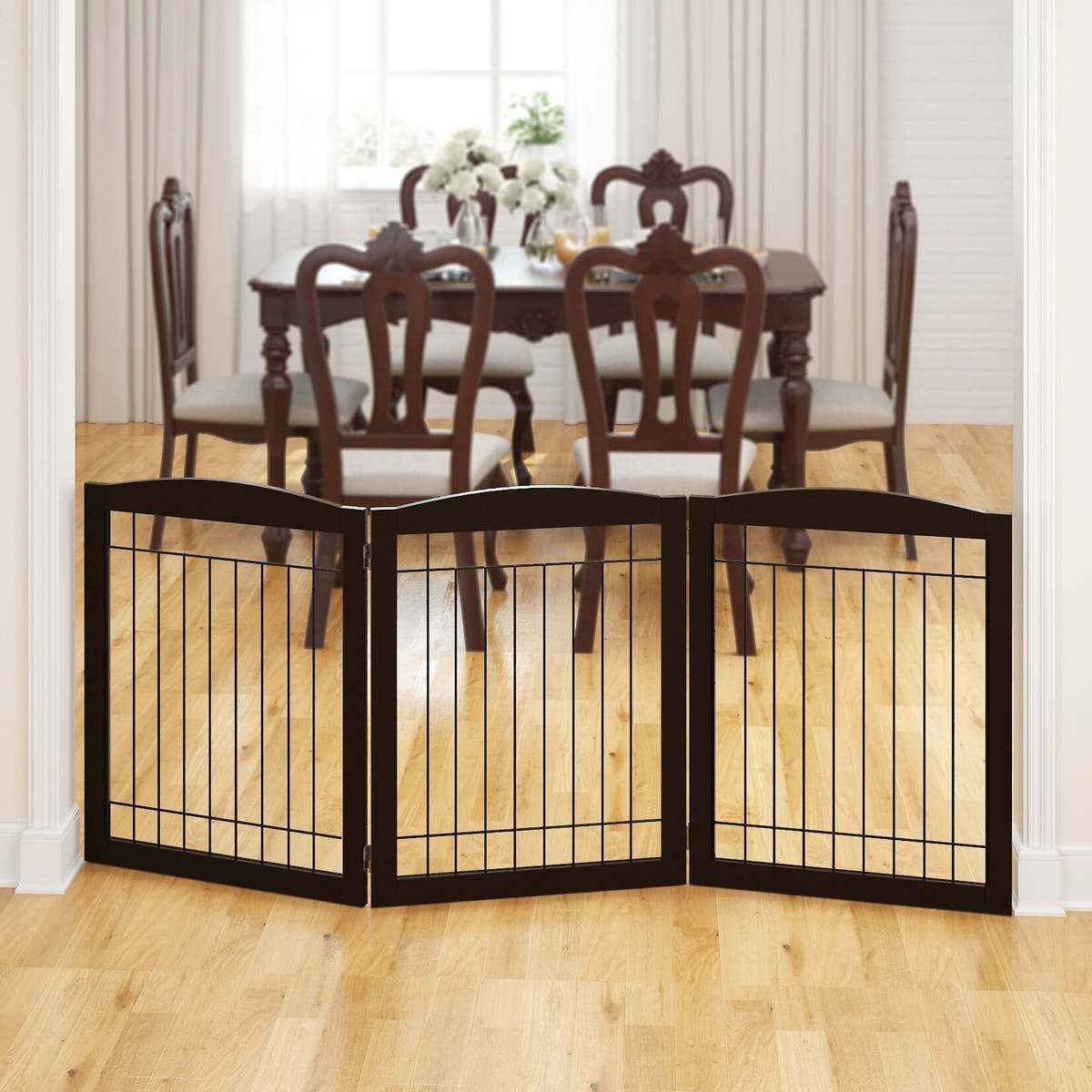 PAWLAND Freestanding Foldable Wire Dog Gate, Espresso, 3 Panel - Chewy.com