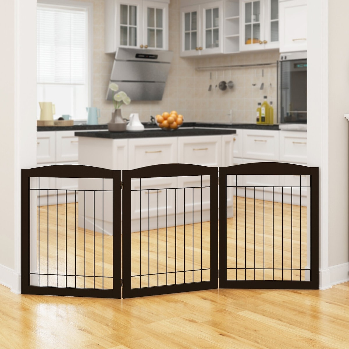 PAWLAND Freestanding Foldable Wire Dog Gate, Espresso, 3 Panel - Chewy.com