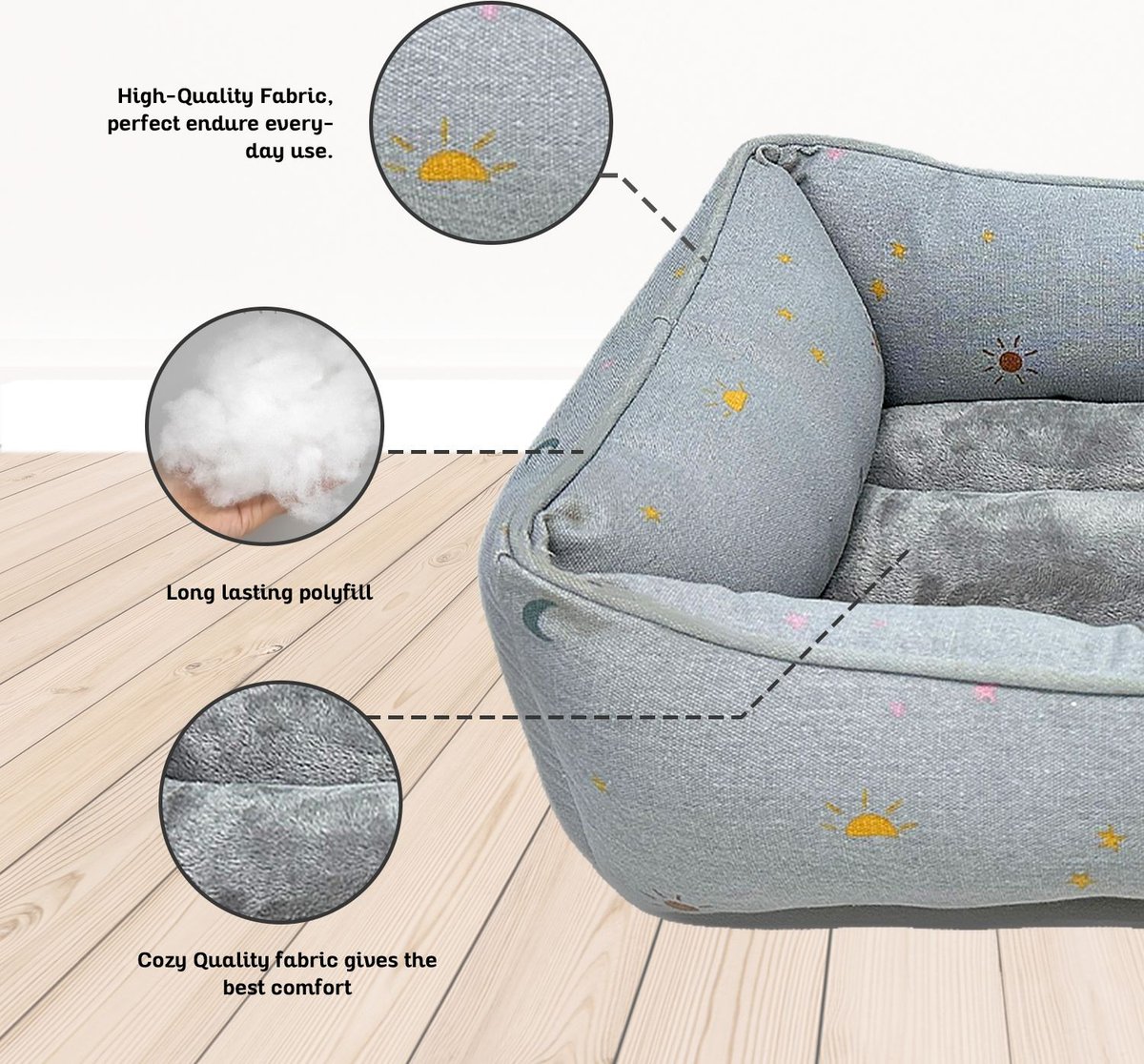 PAWS & DECOR Celestial Printed Cuddler Bolster Dog & Cat Bed, Gray ...