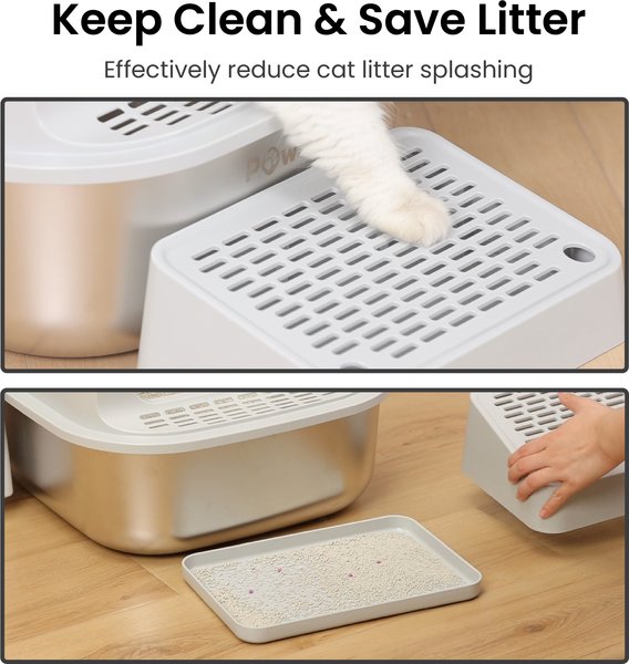 PAWSPIK Stainless Steel Cat Litter Box with Steps & Metal Scooper, X ...