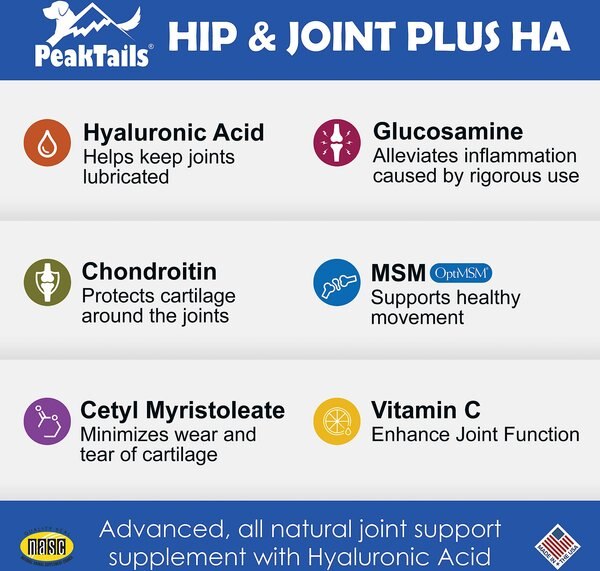 PEAKTAILS Arthrix Hip & Joint Plus HA Dog Supplement, 90 count - Chewy.com
