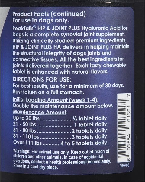 PEAKTAILS Arthrix Hip & Joint Plus HA Dog Supplement, 90 count - Chewy.com