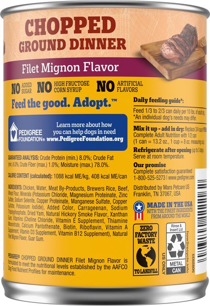 PEDIGREE Chopped Ground Dinner Filet Mignon Flavor Wet Dog Food, 13.2 ...