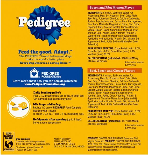 PEDIGREE Chopped Ground Dinner Variety Pack Featuring Bacon Adult Wet ...
