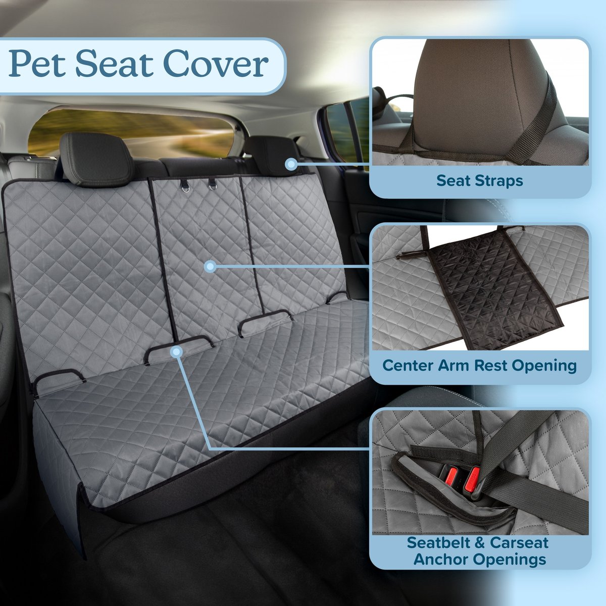 PET ADOBE Back Seat Dog & Cat Car Seat Cover, Gray - Chewy.com