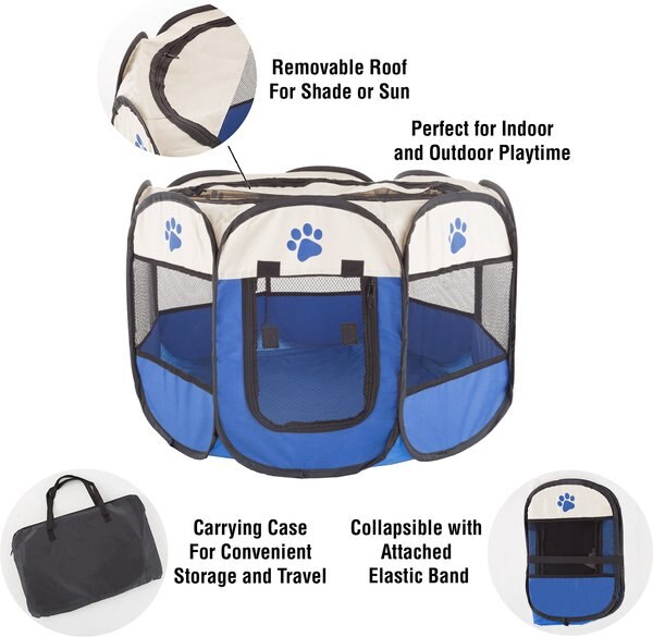 PET ADOBE Portable Pop-Up Dog & Cat Playpen, Blue, Small - Chewy.com