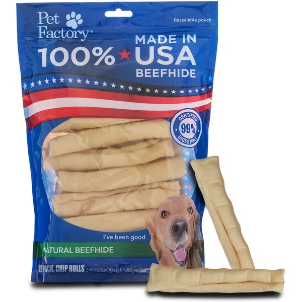 PET FACTORY Beefhide 5-inch Chip Rolls Natural Flavored Dog Hard Chews ...
