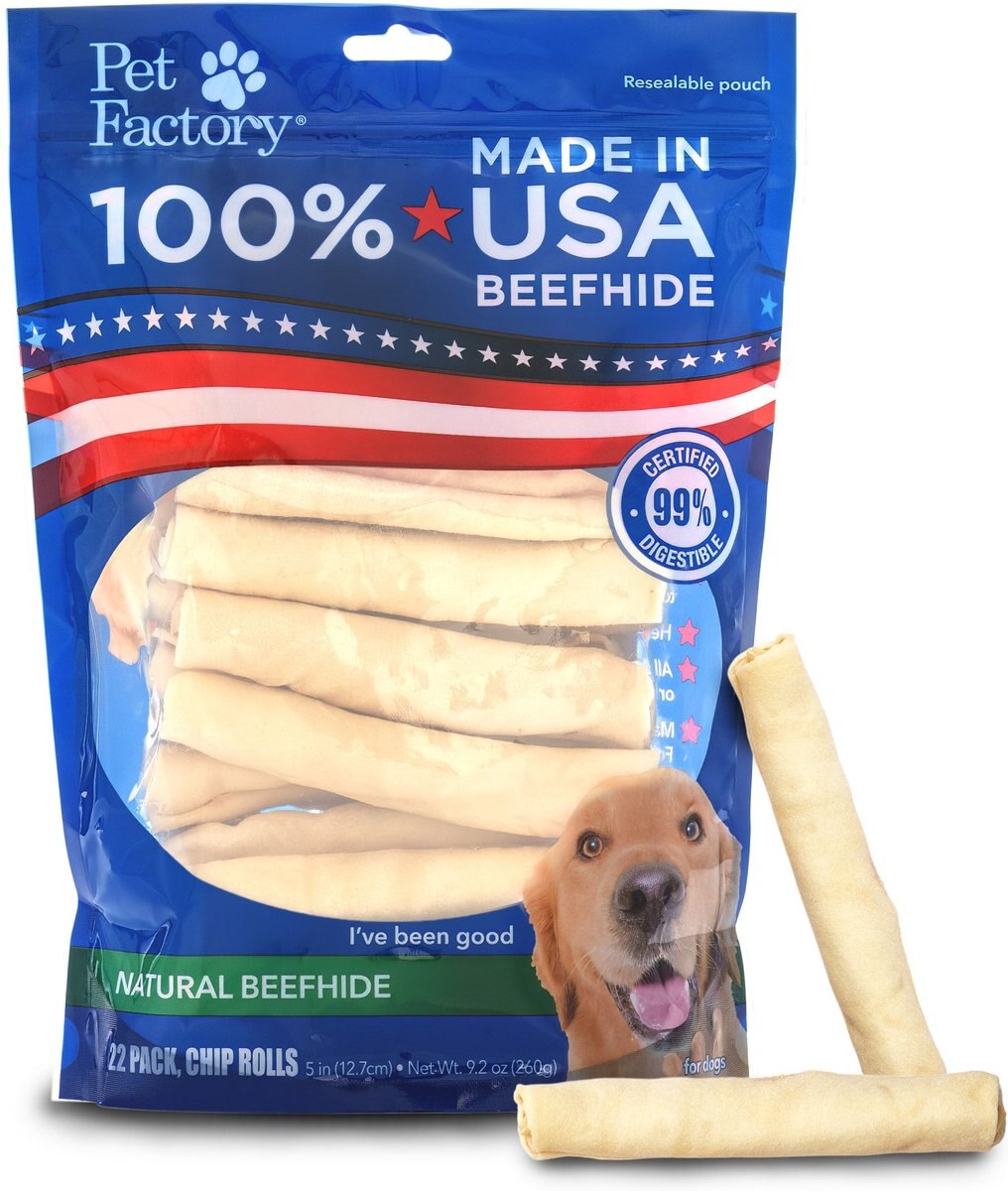 PET FACTORY Beefhide 5-inch Chip Rolls Natural Flavored Dog Hard Chews ...